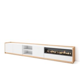 LOWBOARD, Wei&szlig; und Eiche Soft, Elektrokamin, 310/37/50cm