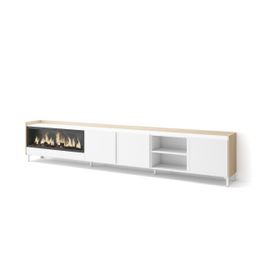 LOWBOARD, Wei&szlig; und Eiche, 315/35/61cm, Kamin mit Feuereffekt XXL