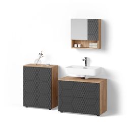 BADM&Ouml;BEL-SET Ronco Anthrazit mit Wabenstruktur 3 Teile, mit Unterschrank 80 cm