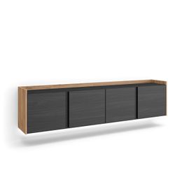 LOWBOARD, Schwarz und Eiche, 207/35/50cm, H&auml;ngend