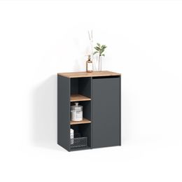 BADSCHRANK Paolina Anthrazit/Goldkraft Eiche 68 x 88.2 cm , mit offenen Regalen und W&auml;schekorb