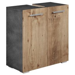 Badplaats WASCHBECKENUNTERSCHRANK Jupiter 2 T&uuml;ren Grau / Kastanien Eiche - 60 x 30 x 60 cm