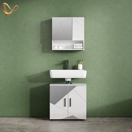 BADM&Ouml;BEL-SET Ronco Wei&szlig; Hochglanz mit Eins&auml;tzen 2 Teile, Unterschrank 60 cm