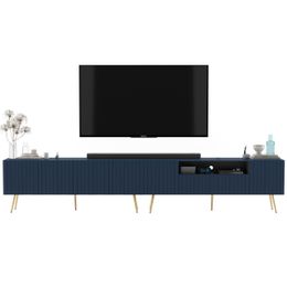 TV-LOWBOARD 2er-Set Elpis2 Marineblau mit goldenen Metallbeinen150 cm