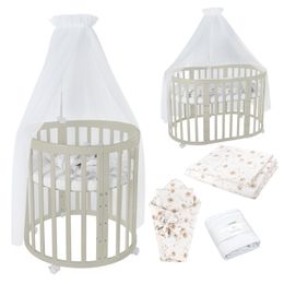 BABYBETT OLIVE OVAL 7in1 mit Matratze und Himmelset