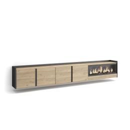 LOWBOARD, Eiche und Schwarz, 315/35/50cm, Kamin mit Feuereffekt XXL