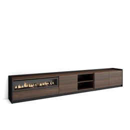 LOWBOARD, Dunkler Eiche und Schwarz, Elektrokamin, 310/37/50cm