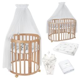 BABYBETT NATUR OVAL 7in1 mit Matratze und Himmelset