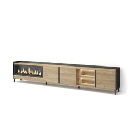LOWBOARD, Eiche und Schwarz, 315/35/61cm, Kamin mit Feuereffekt XXL