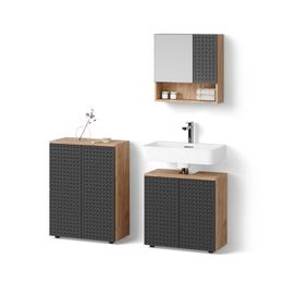 BADM&Ouml;BEL-SET Ronco Anthrazit gepunktet 3 Teile, mit Unterschrank 60 cm