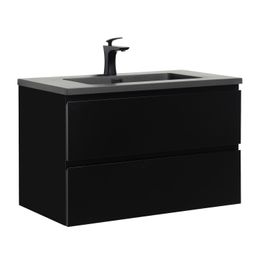Badplaats WASCHTISCHKOMBI Angela 2 Teile - Schwarz Matt Mit Schwarzem Waschbecken - 80 x 48 x 52 cm