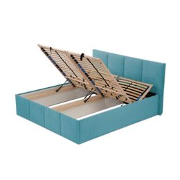 Halmon Schlafkomfort Betten POLSTERBETT Dalas Blau 160 x 200 x 40 cm Bettkasten Mit hochwertiger Matratze H3 (bis 120 kg) und Lattenrost