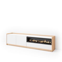 LOWBOARD, Wei&szlig; und Eiche Soft, Elektrokamin, 207/37/50cm