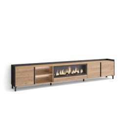 LOWBOARD, Eiche und Schwarz, 315/35/61cm, Kamin mit Feuereffekt XXL
