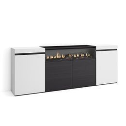 SIDEBOARD Elektrokamin, wei&szlig; und schwarz, 200/35/75cm