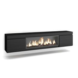 LOWBOARD, Tv-Schrank mit Elektrokamin XXL, H&auml;ngend, Schwarz, 208/35/45cm