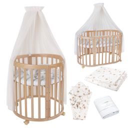 BABYBETT NATUR OVAL 7in1 mit Matratze und Himmelset