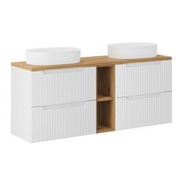 DOPPELWASCHTISCH 140.4cm Riva Wei&szlig; und Holz