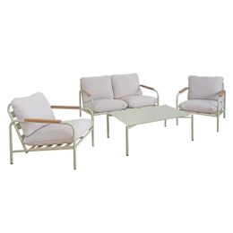 MCW GARTENGARNITUR Hellgr&uuml;n, Beige 1x 2-Sitzer Gartenbank, 2x Sessel und 1x Tisch-Set
