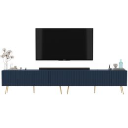 TV-LOWBOARD 2-er Set Elpis Marineblau mit goldenen Metallbeinen 150 cm