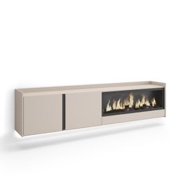 LOWBOARD, Beige, 212/35/50cm, Kamin mit Feuereffekt XXL