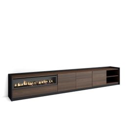 LOWBOARD, Dunkler Eiche und Schwarz, Elektrokamin, 310/37/50cm
