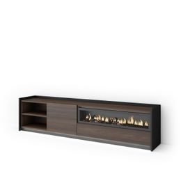 LOWBOARD, Eiche und Schwarz, 207/37/50cm, Kamin mit Feuereffekt