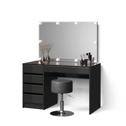 SCHMINKTISCH Imola Schwarz/Gold mit LED Beleuchtung und Hocker
