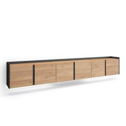 LOWBOARD, Eiche und Schwarz, 309/35/50cm, H&auml;ngend