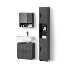 BADM&Ouml;BEL-SET Ronco Anthrazit Hochglanz 3 Teile, mit Hochschrank