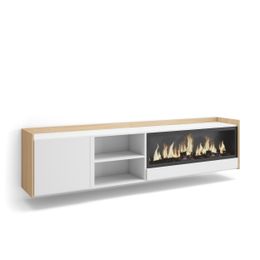 LOWBOARD, Wei&szlig; und Eiche, 212/35/50cm, Kamin mit Feuereffekt XXL