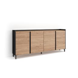 SIDEBOARD, Eiche und Schwarz, 207/35/91cm, mit Beinen