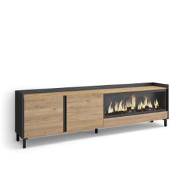 LOWBOARD, Eiche und Schwarz, 212/35/61cm, Kamin mit Feuereffekt XXL