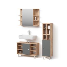 BADM&Ouml;BEL-SET Fucino Eiche 3 Teile, mit Midischrank T&uuml;r gro&szlig;