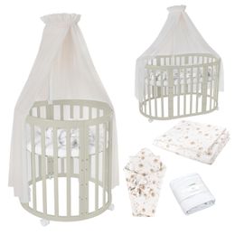 BABYBETT OLIVE OVAL 7in1 mit Matratze und Himmelset