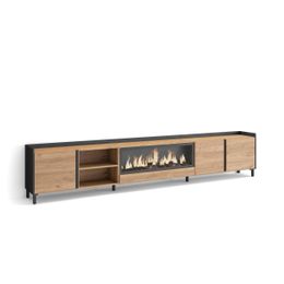 LOWBOARD, Eiche und Schwarz, 315/35/61cm, Kamin mit Feuereffekt XXL
