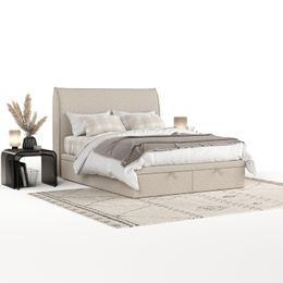POLSTERBETT Tuvalu mit Stauraum 120/200 cm Hellbeige im Megan Stoff
