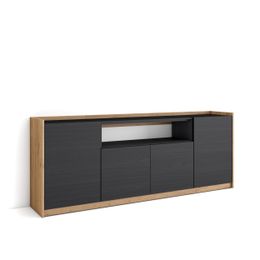 SIDEBOARD, Highboard, Schwarz Eiche, 207/37/80cm