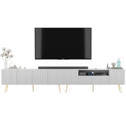 TV-LOWBOARD 2er-Set Elpis2 Wei&szlig; matt mit goldenen Metallbeinen150 cm