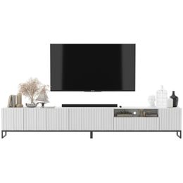TV-LOWBOARD 2er-Set Elpis2 Wei&szlig; matt mit schwarzem Metallrahmen 150 cm
