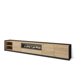 LOWBOARD, Eiche Schwarz, Elektrokamin, 310/37/50cm