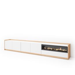 LOWBOARD, Wei&szlig; und Eiche Soft, Elektrokamin, 310/37/50cm