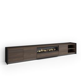 LOWBOARD, Eiche und Schwarz, 310/37/50cm, Kamin mit Feuereffekt