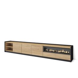 LOWBOARD, Eiche Schwarz, Elektrokamin, 310/37/50cm