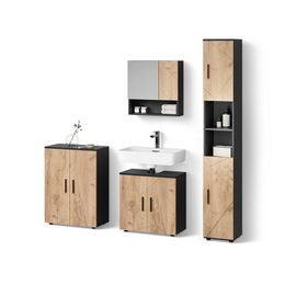 BADM&Ouml;BEL-SET Ronco Goldkraft Eiche/Anthrazit 4 Teile, mit Hochschrank und Kommode