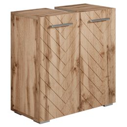 Badplaats WASCHBECKENUNTERSCHRANK Jupiter 2 T&uuml;ren Eiche Fischgr&auml;t - 60 x 30 x 60 cm