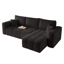 ECKSOFA Schwarz Velours mit Bettkasten und Schlaffunktion
