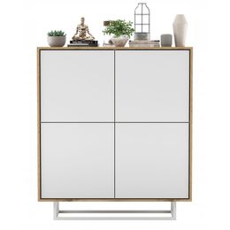 KOMMODE Apollo 4D Wotan Eiche / Wei&szlig; matt 113 cm mit Metallrahmen