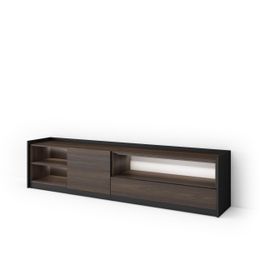 LOWBOARD, Dunkler Eiche und Schwarz, 207/37/50cm, mit Led