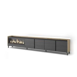 LOWBOARD, Schwarz und Eiche, 315/35/61cm, Kamin mit Feuereffekt XXL